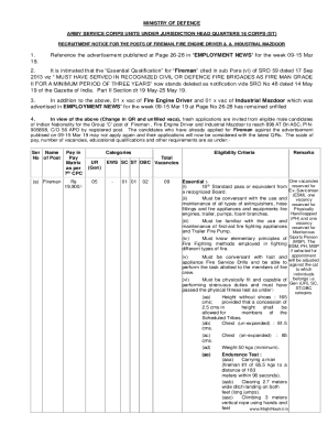 Fillable Online GOVERNMENT OF INDIA MINISTRY OF DEFENCE ARMY ... Fax ...