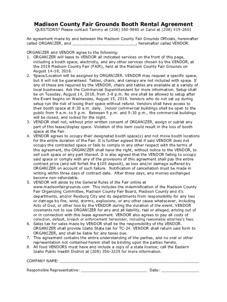 Fillable Online Madison County Fair Grounds Booth Rental Agreement Fax ...