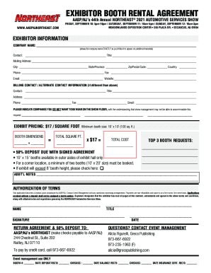 Fillable Online EXHIBITOR BOOTH RENTAL AGREEMENT - aasp/nj northeast ...