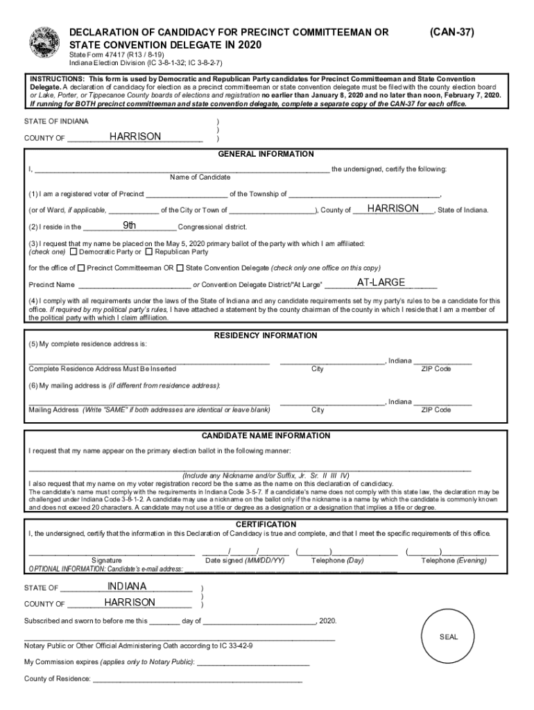 Fillable Online state of - declaration of candidacy for precinct ...