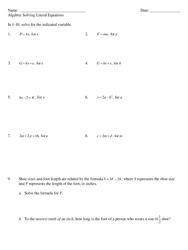 Fillable Online Solve for the INDICATED variableWe will go over this ...