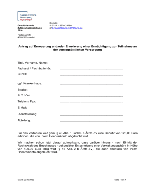 Fillable Online Antrag auf Erneuerung und/oder Erweiterung einer Ermchtigung zur Teilnahme an ...