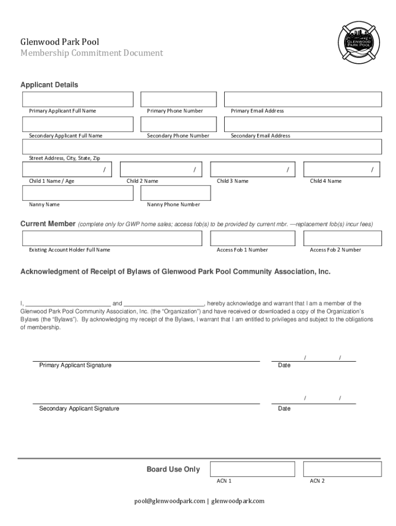 Fillable Online GWPPoolMembership Application Form2019 Fax Email Print ...