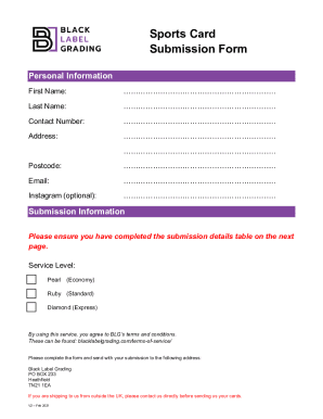 Fillable Online Sports Card Submission Form - Black Label Grading Fax ...