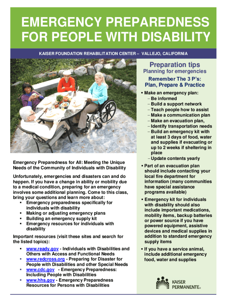 Fillable Online Emergency Preparedness for People with Disabilities Fax ...