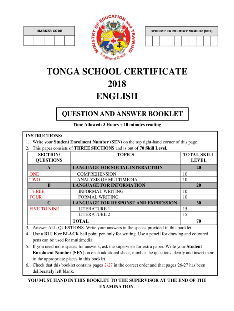 Fillable Online 2019. 10. 31.1 tonga form six certificate 2018 english time ... Fax Email Print ...