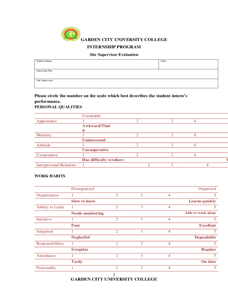 Fillable Online INTERNSHIP SUPERVISOR EVALUATION FORM Fax Email Print ...