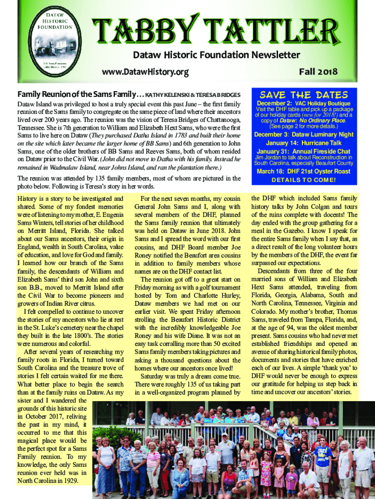 Fillable Online Tabby TaTTler - Dataw Historic Foundation Fax Email ...
