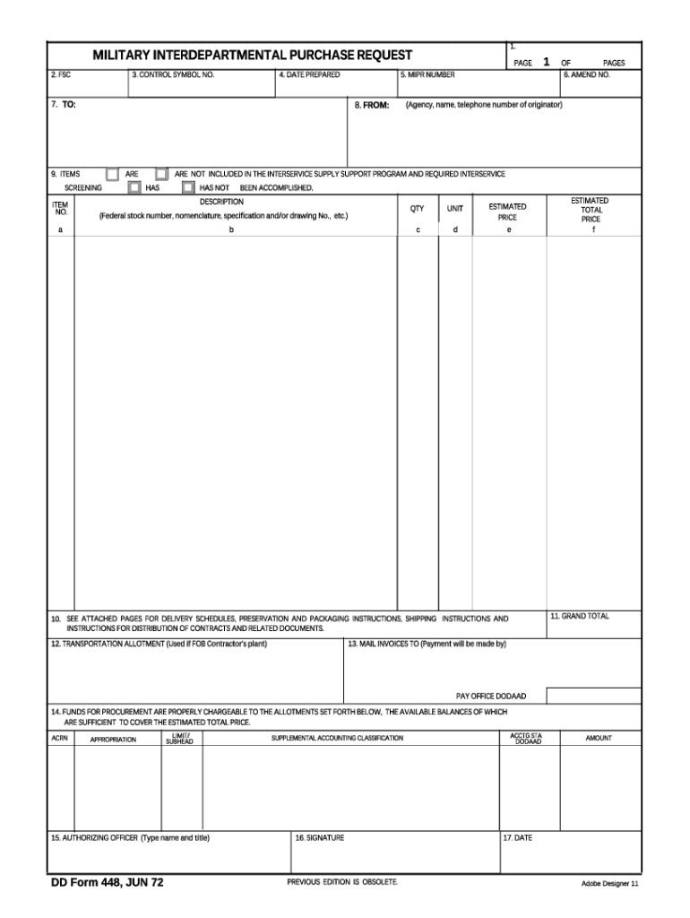 Fillable Online DD Form 448, Military Interdepartmental Purchase ...