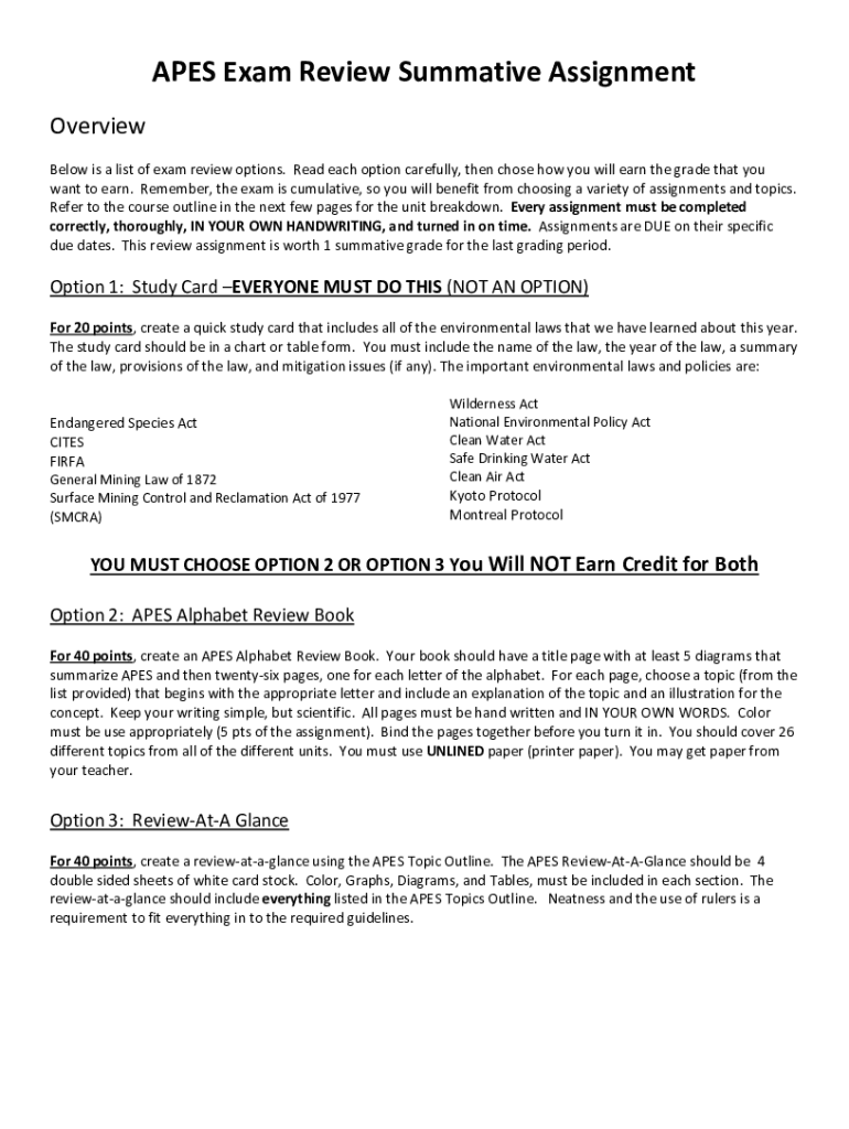 Fillable Online APES Exam Review OVERVIEW Below is... - Course Hero Fax ...