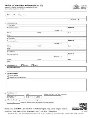 Fillable Online Notice of intention to leave (Form 13)Utopia Rentals ...