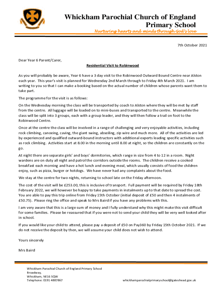 Fillable Online Whickham Parochial Church of England Primary School Fax ...