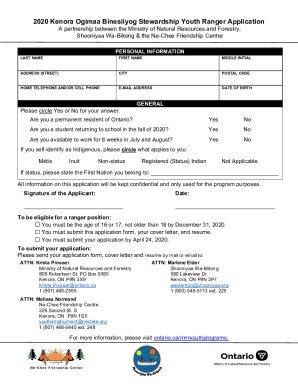 Fillable Online Stewardship Youth Ranger Program - Ontario.ca Fax Email ...