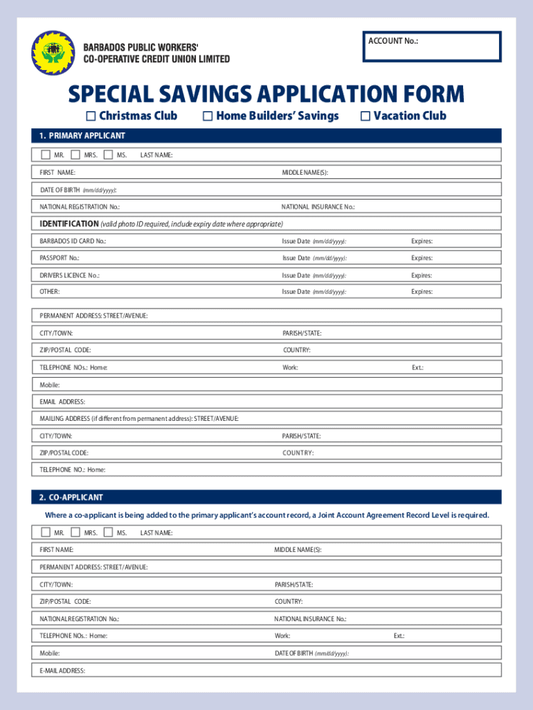 Fillable Online SPECIAL SAVINGS APPLICATION FORM Fax Email Print ...