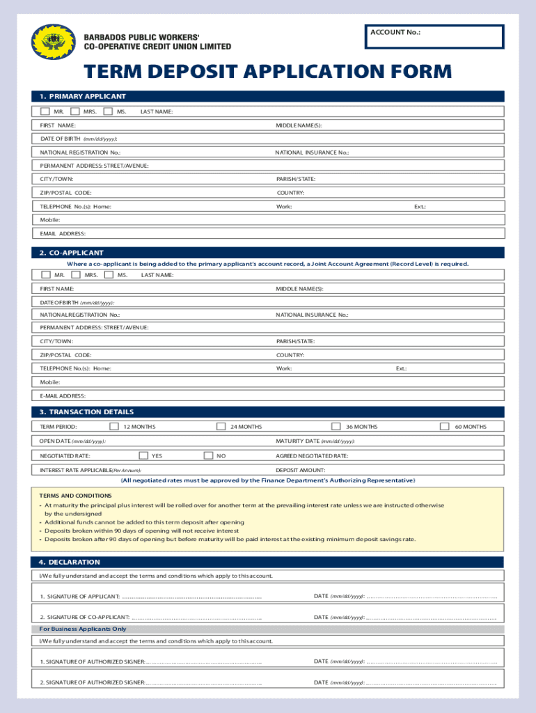 Fillable Online term deposit application form Fax Email Print - pdfFiller