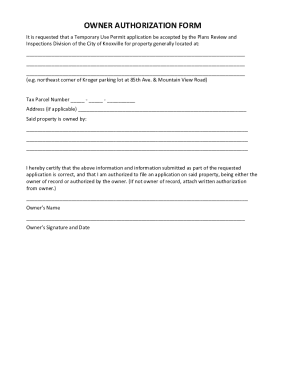 Fillable Online OWNER AUTHORIZATION FORM - Home City of Knoxville Fax ...