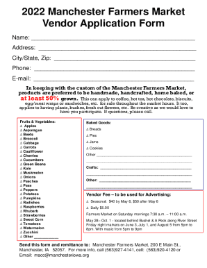 Fillable Online 2020 Manchester Farmers Market Vendor Application Form ...