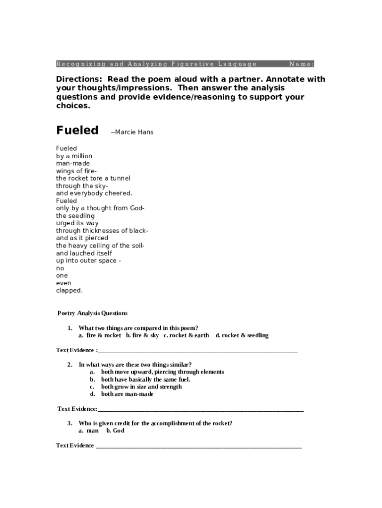 Sample Poetry Analysis Questions Doc Template | pdfFiller