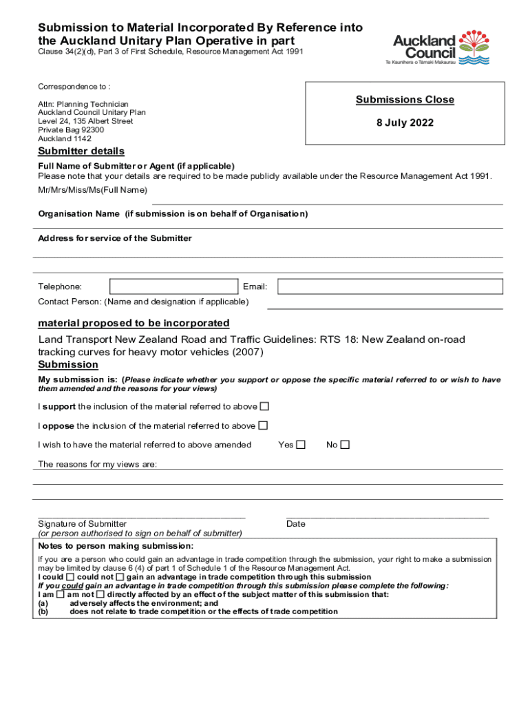 Fillable Online Submission form - Auckland Council Fax Email Print ...