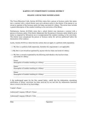 Fillable Online FELONY CONVICTION NOTICE FORM - SCHOOLinSITES Fax Email ...