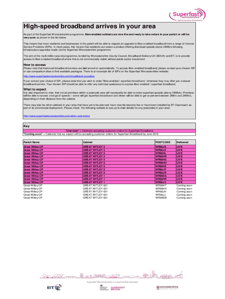 Fillable Online High-speed broadband arrives in your area Fax Email Print - pdfFiller