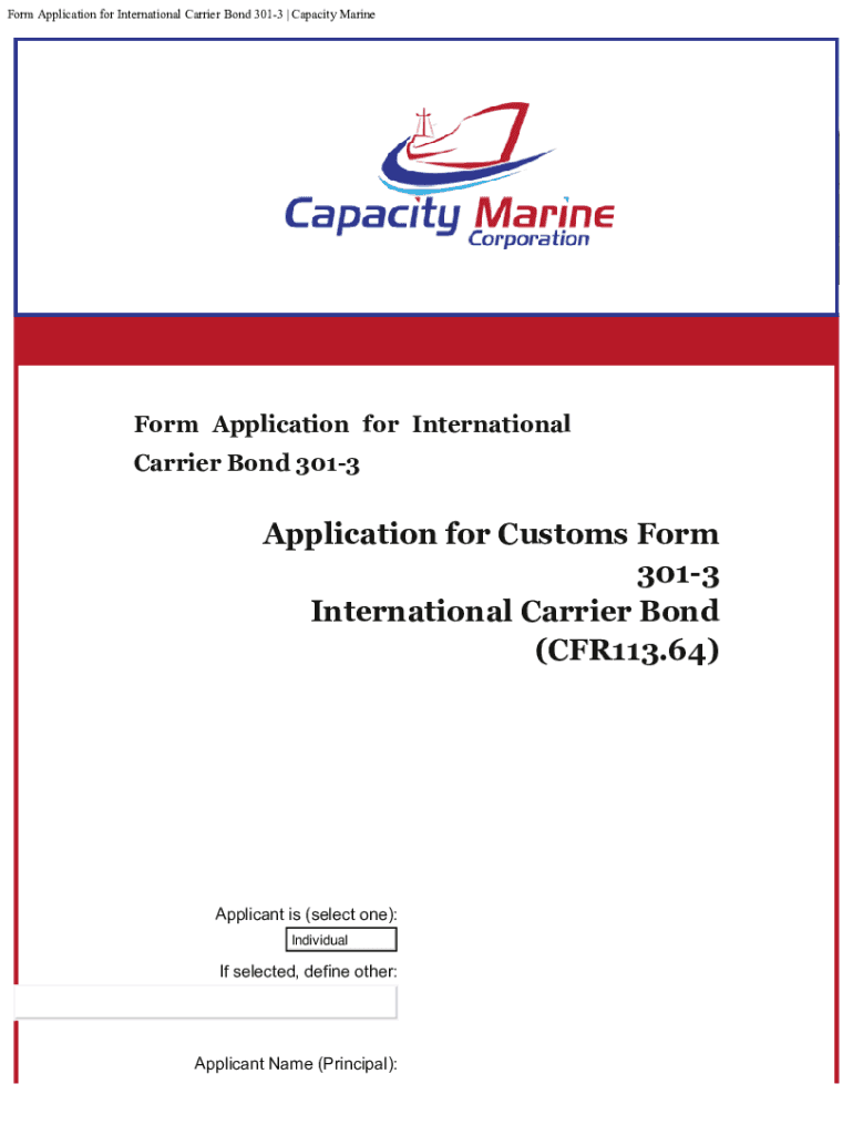 Fillable Online Form Application for International Carrier Bond 301 ...