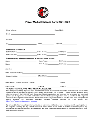 Fillable Online parent/guardian consent and player medical release form ...