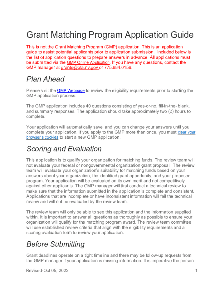 Fillable Online Grant Matching Program Application Guide - State of Nevada Fax Email Print ...