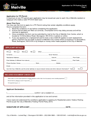 Fillable Online Application for TPI Parking Permit Page 1 - City of Melville Fax Email Print ...
