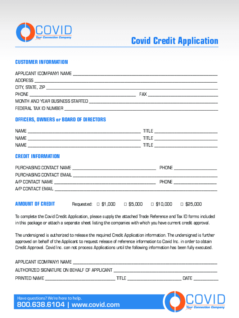 Fillable Online Free fillable Application for Credit PDF form Fax Email ...