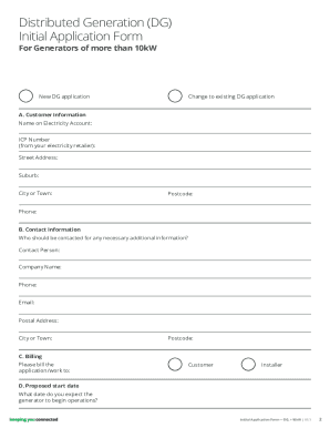 Fillable Online Distributed Generation (DG) Initial Application Form ...