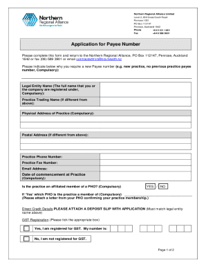 Fillable Online Application for Payee Number - Northern Regional Alliance Fax Email Print ...