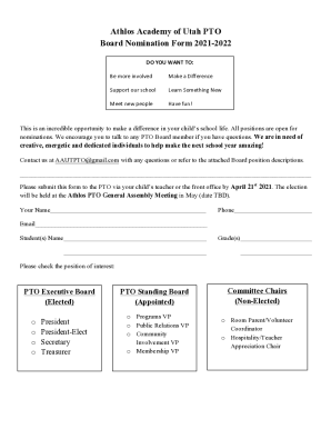 Fillable Online Athlos Academy of Utah PTO Board Nomination Form 2021 ... Fax Email Print ...