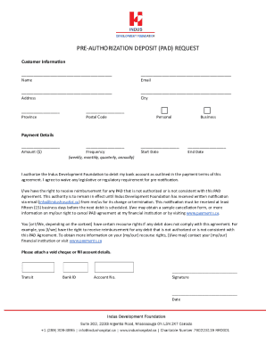 Fillable Online PRE-AUTHORIZATION DEPOSIT (PAD) REQUEST Fax Email Print ...