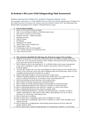 Fillable Online Child Safeguarding Risk Assessment & Statement Fax ...