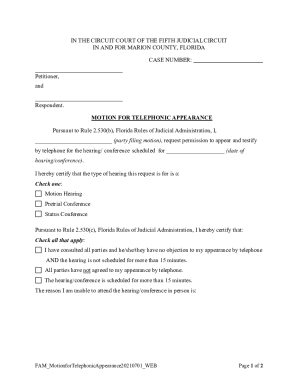 Fillable Online Motion for Telephonic Appearance - Third Judicial ...