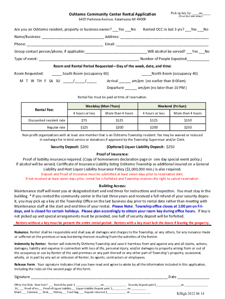 Fillable Online Grange Hall: Rental Application for Public Events Fax ...