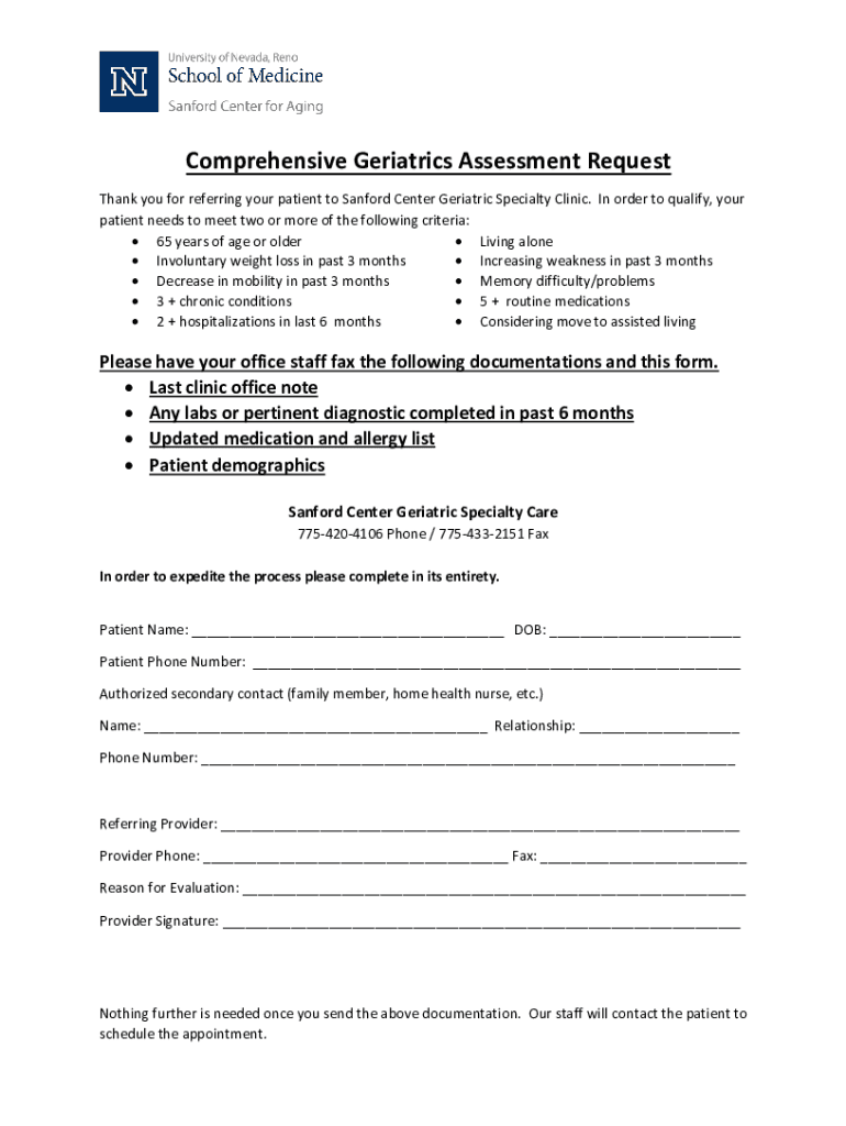 Fillable Online med unr "What is a Comprehensive Geriatric Assessment ...
