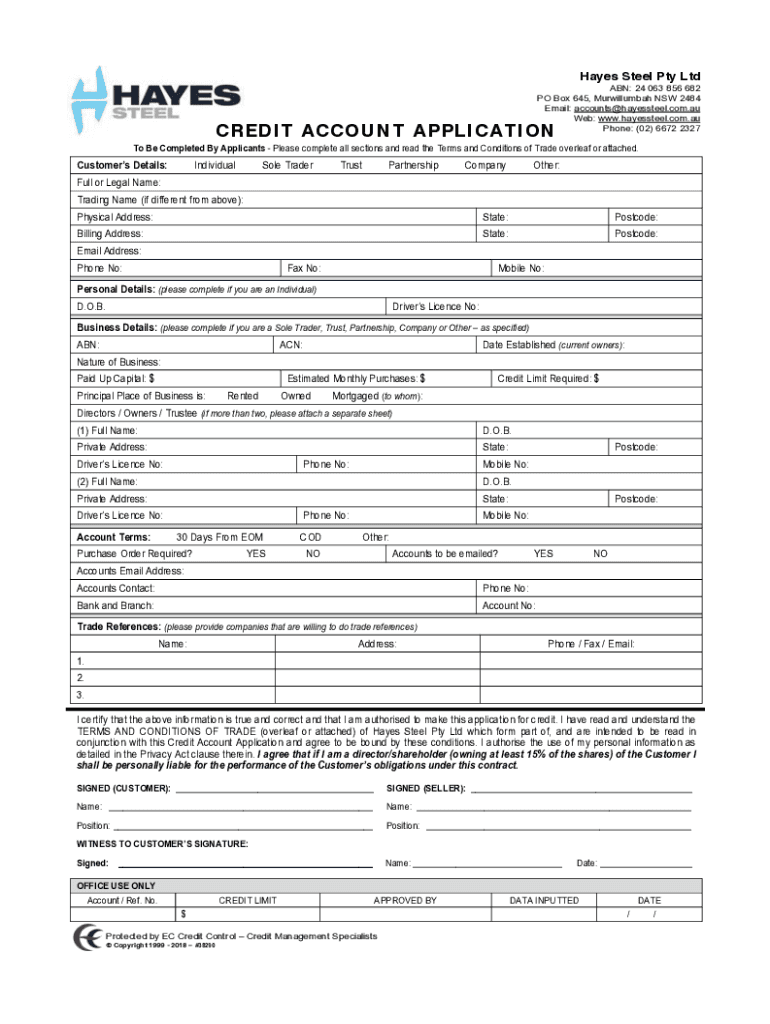 Fillable Online Forms - Hayes Steel Fax Email Print - pdfFiller