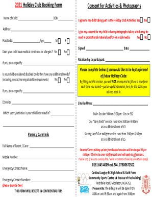 Fillable Online School Holiday Club Forms Templates Fax Email Print ...