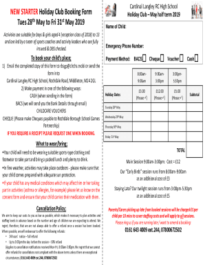 Fillable Online HOLIDAY CLUB BOOKING FORM Fax Email Print - pdfFiller