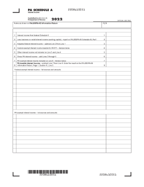 Fillable Online 2022 PA Schedule A - Interest Income (PA-20S/PA-65 A ...