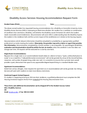 Fillable Online Residence Life/Housing Accommodation Request Form Fax ...