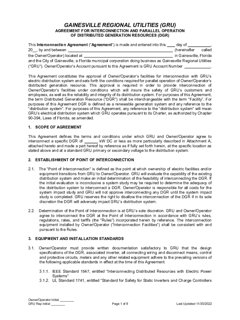Fillable Online Agreement for Interconnection and Parallel Operation ...