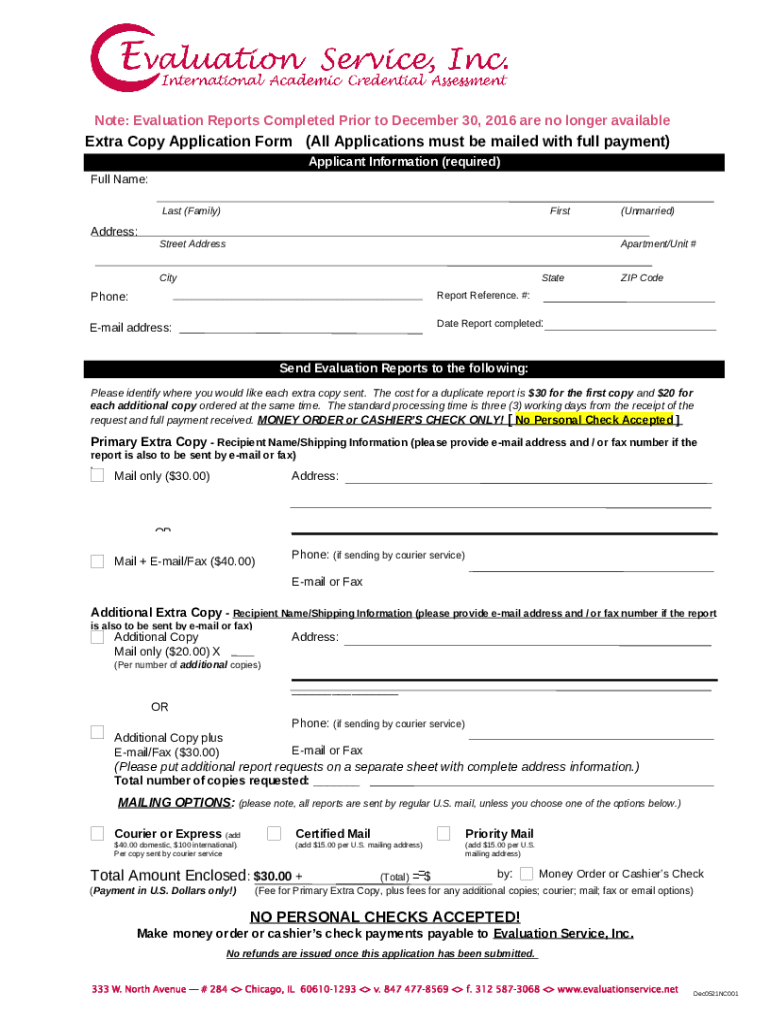 Extra Copy Application All Applications Must Be Mailed Doc