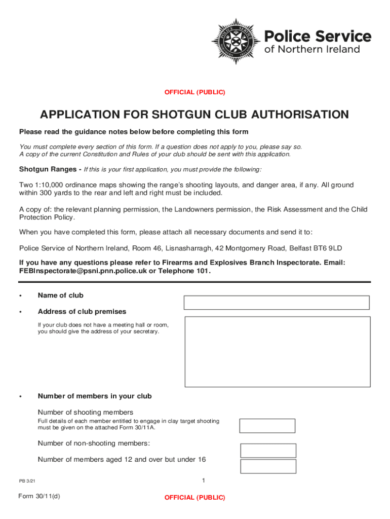 Fillable Online Firearms Form 30-11 (d) - Application for shotgun club ...