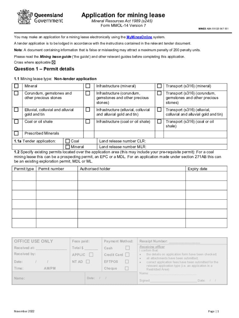 Fillable Online Application for mining lease - Department of Resources ...