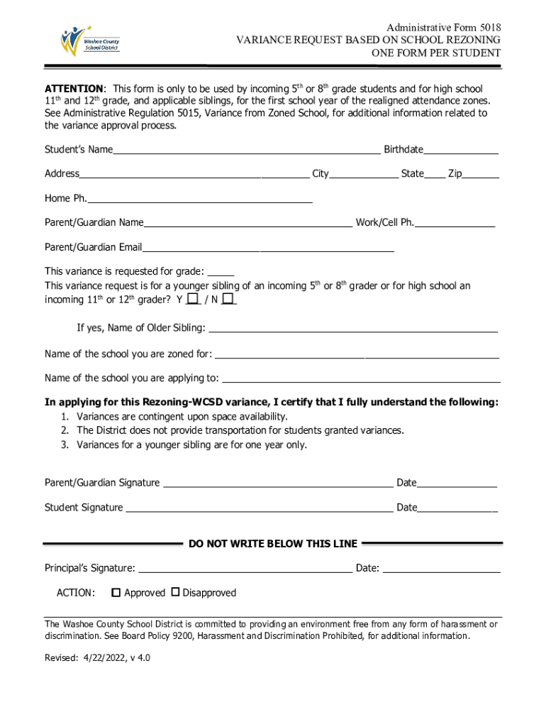 Fillable Online Fillable Online Administrative Form 5018 VARIANCE ...