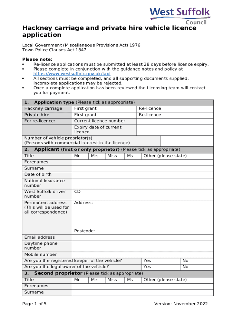 Hackney carriage or private hire vehicle licence application . Hackney ...