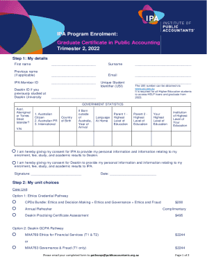Fillable Online IPA Program Enrolment: Graduate Certificate in Public ...